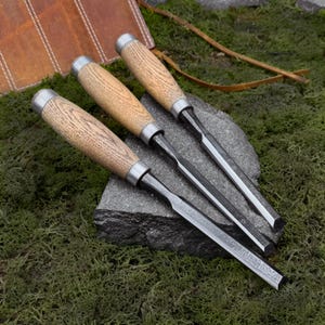 5-piece Bevel Edge Chisel Set With Leather Case. Wood Carving Tools ...