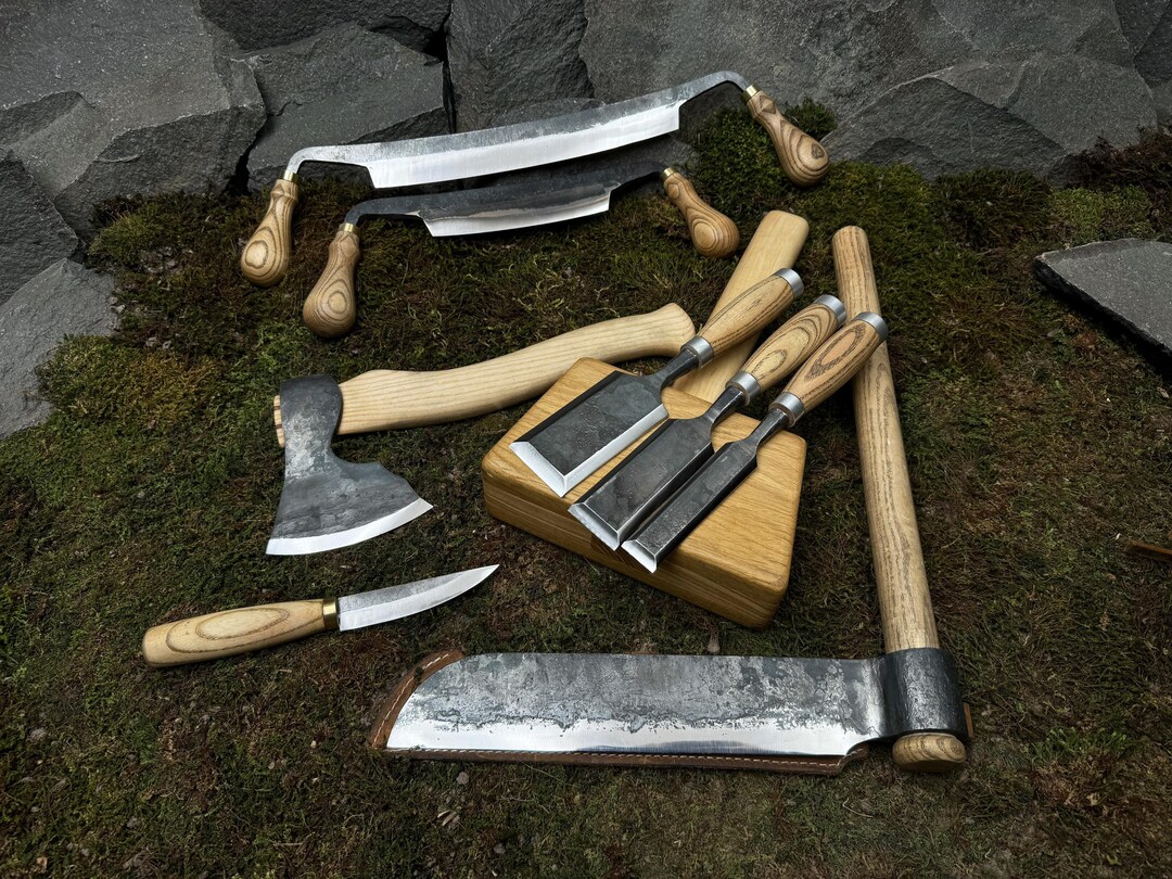 9-pieces Set of Woodworking Tools With Leather Cases. Furniture Making ...