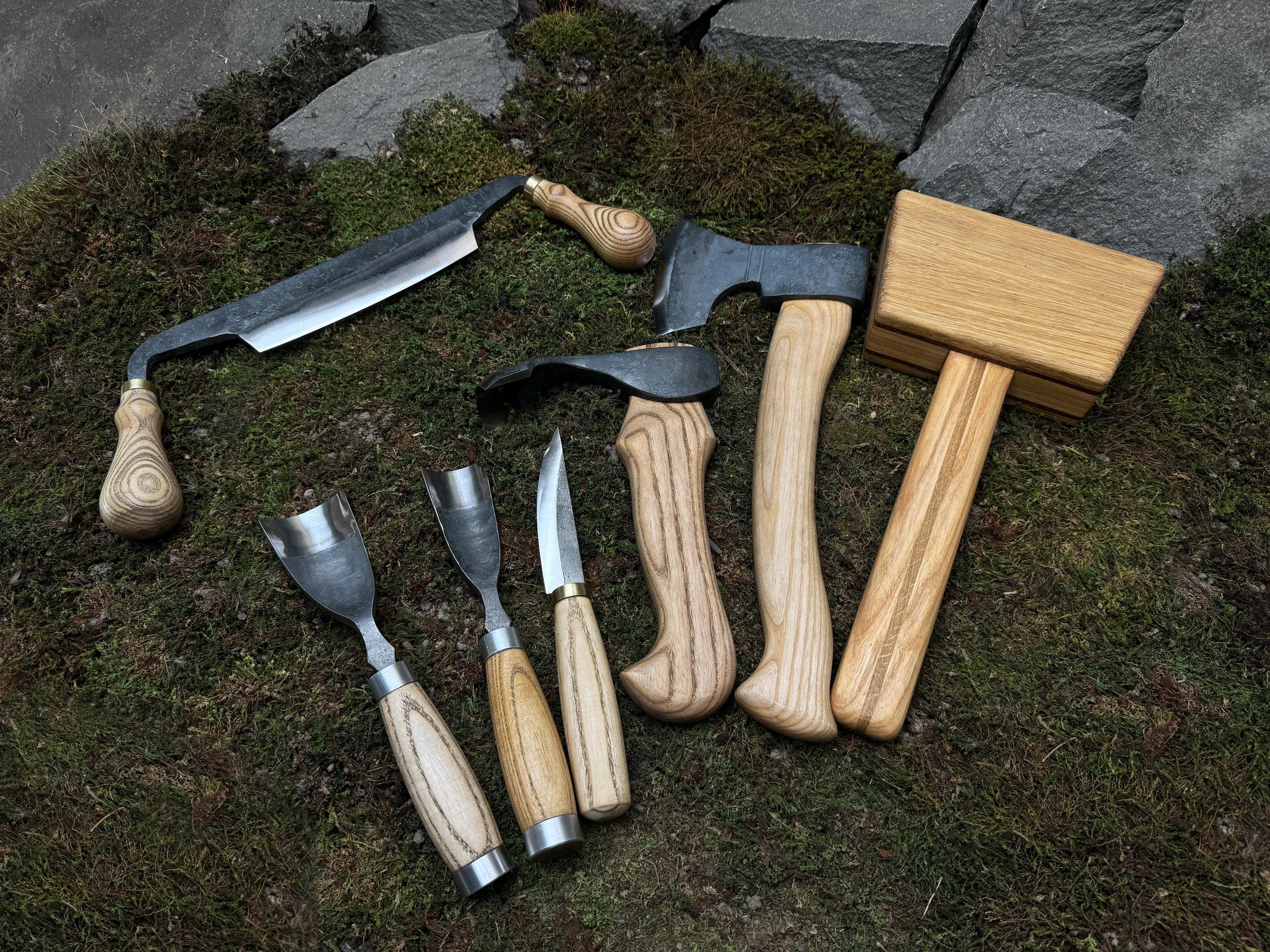 Set of 7 Woodworking Tools With Leather Cases. Bowls Carving Tools ...