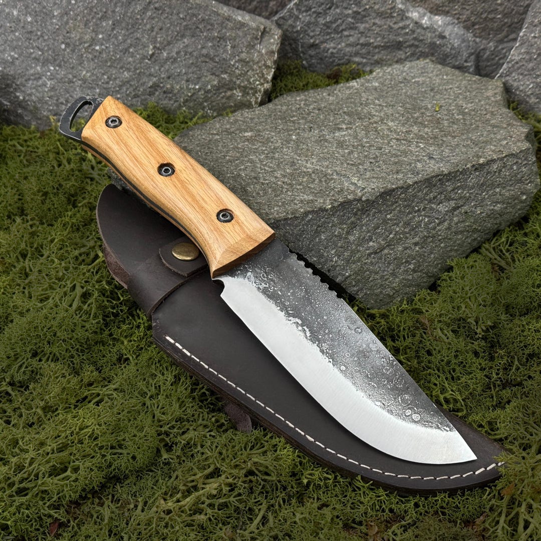 Hand Forged Bushcraft Knife With Leather Case. Outdoor Survival Knife ...