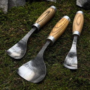 Set of 3 Bowl, Spoon Gouge With Leather Case. Curved Gouges. Wood Carving Tools. Bent Gouges ...