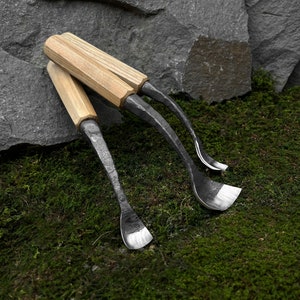 Spoon Bent Gouge Set 3pcs. Spoon Carving Tool Set. Hand-forged Bent Gouge Neck. Bowl Cutting ...