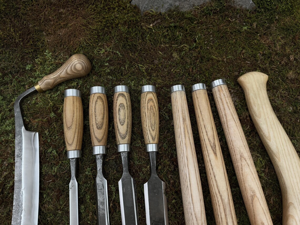 Set Woodworking Tool 9-piece With Leather Cases. Carving Chisels ...