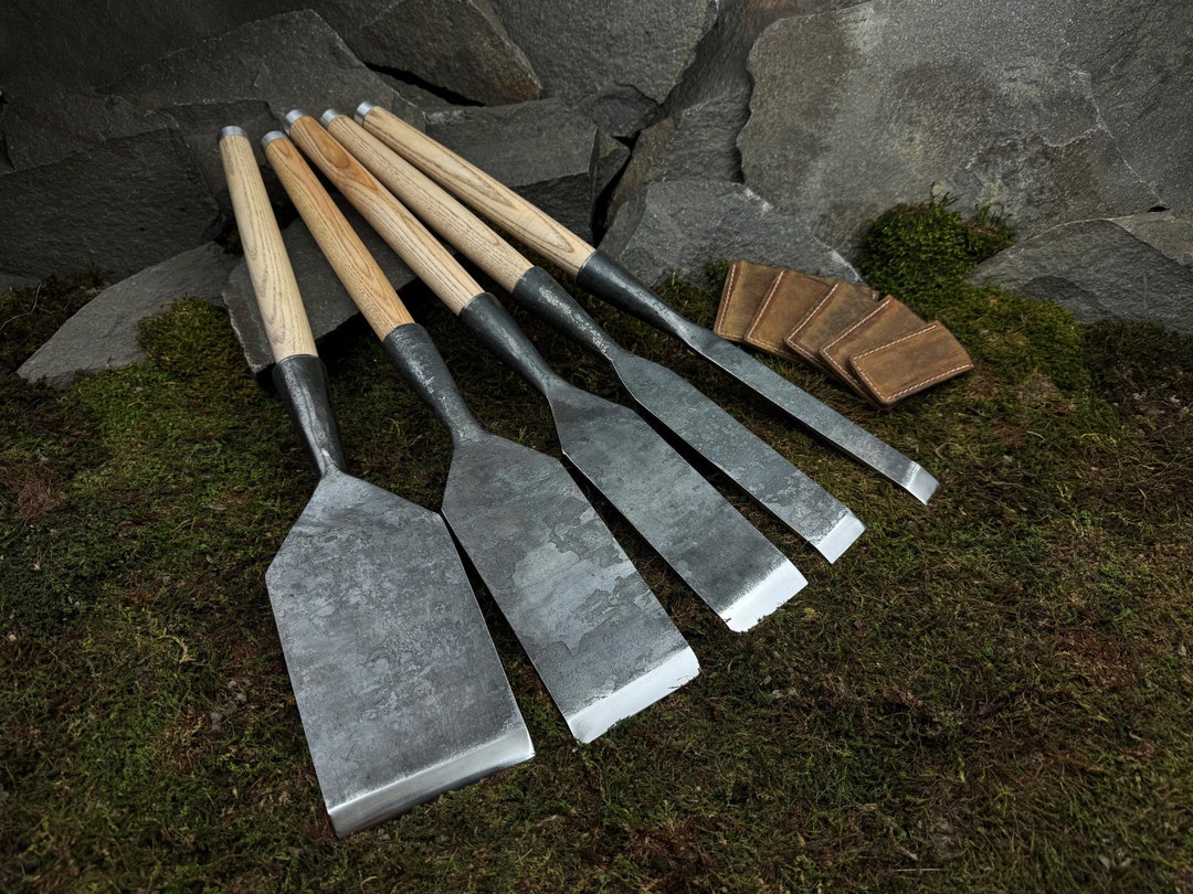 Set of 5 Carpentry Chisel With Leather Cases. Slick Chisels ...