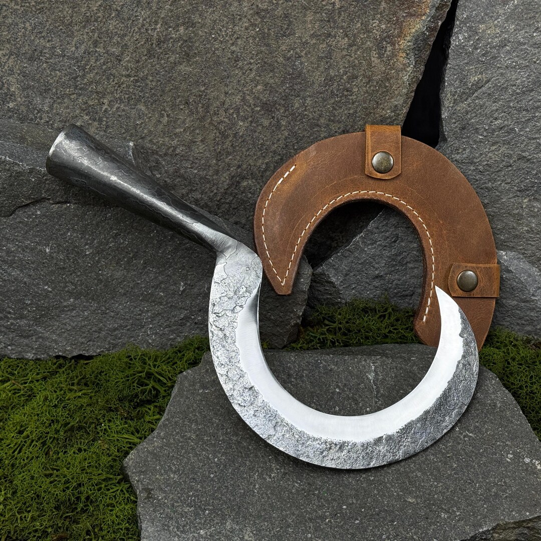 Hand Forged Small Garden Sickle With Leather Case. Carbon Steel 52100 ...