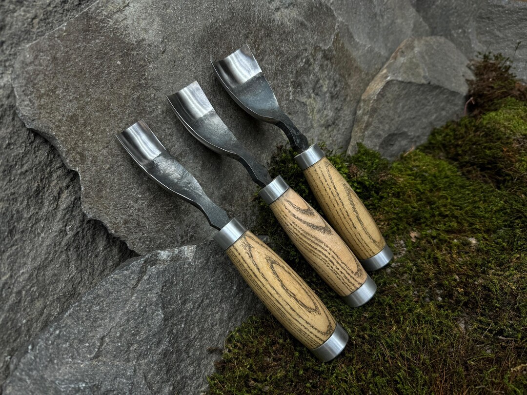 3-piece Bent Gouge Set With Leather Case. Spoon Carving Tools ...