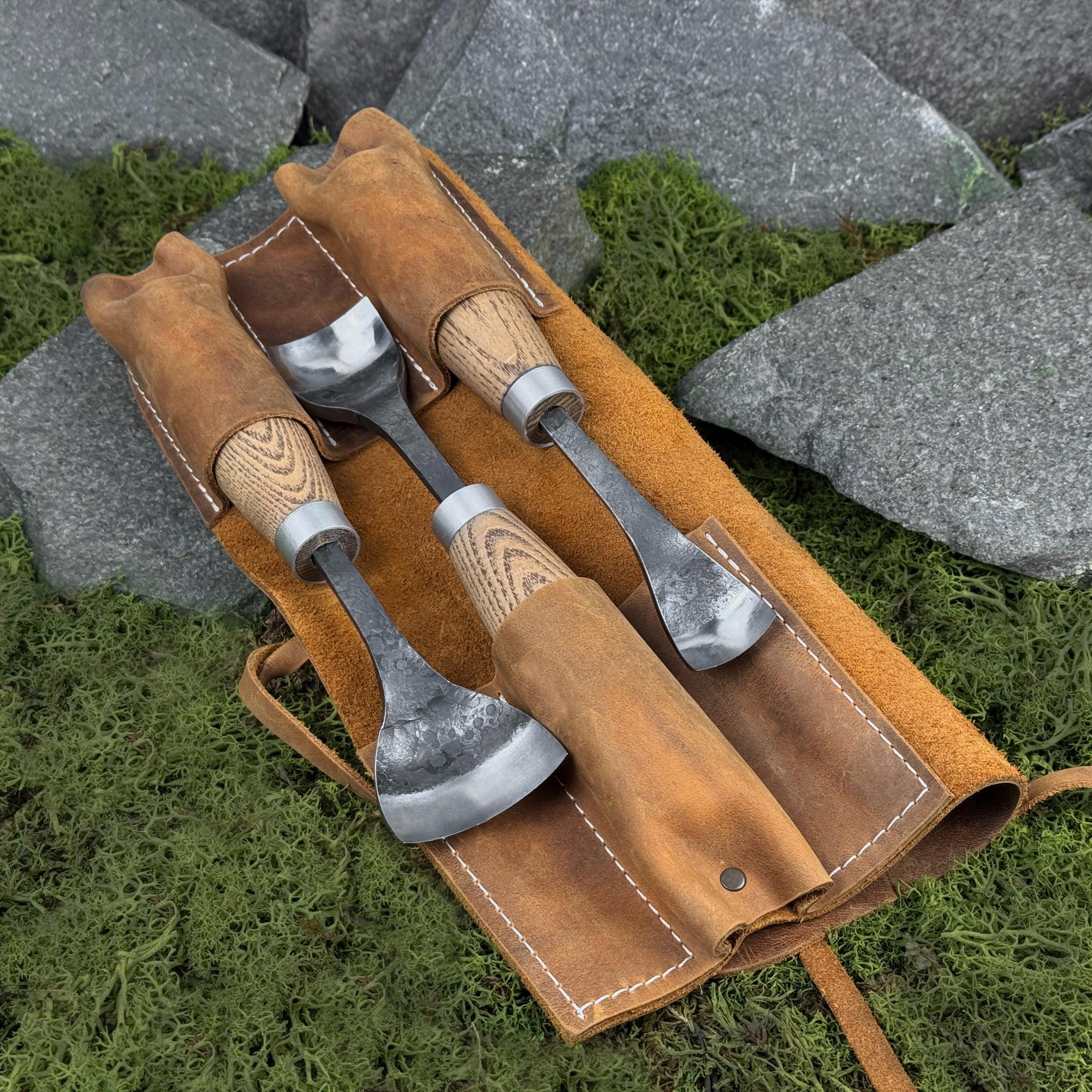 Set of 3 Bowl, Spoon Gouge With Leather Case. Curved Gouges. Wood ...