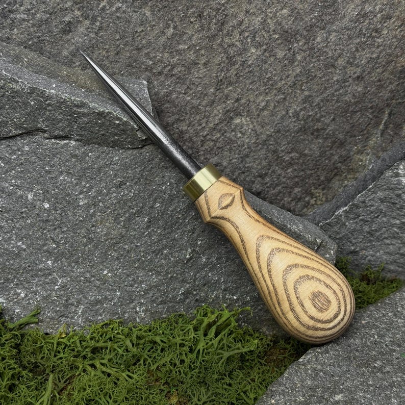 Forged Leather Awl for Stitching and Marking. Tool With Ash Handle and ...