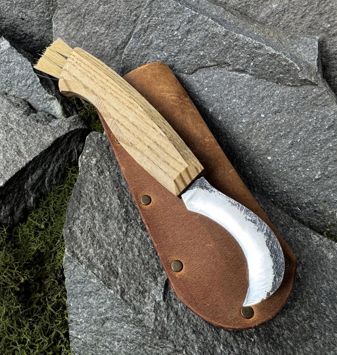 Hand Forged Mushroom Knife With Leather Case. Foraging Knife With ...