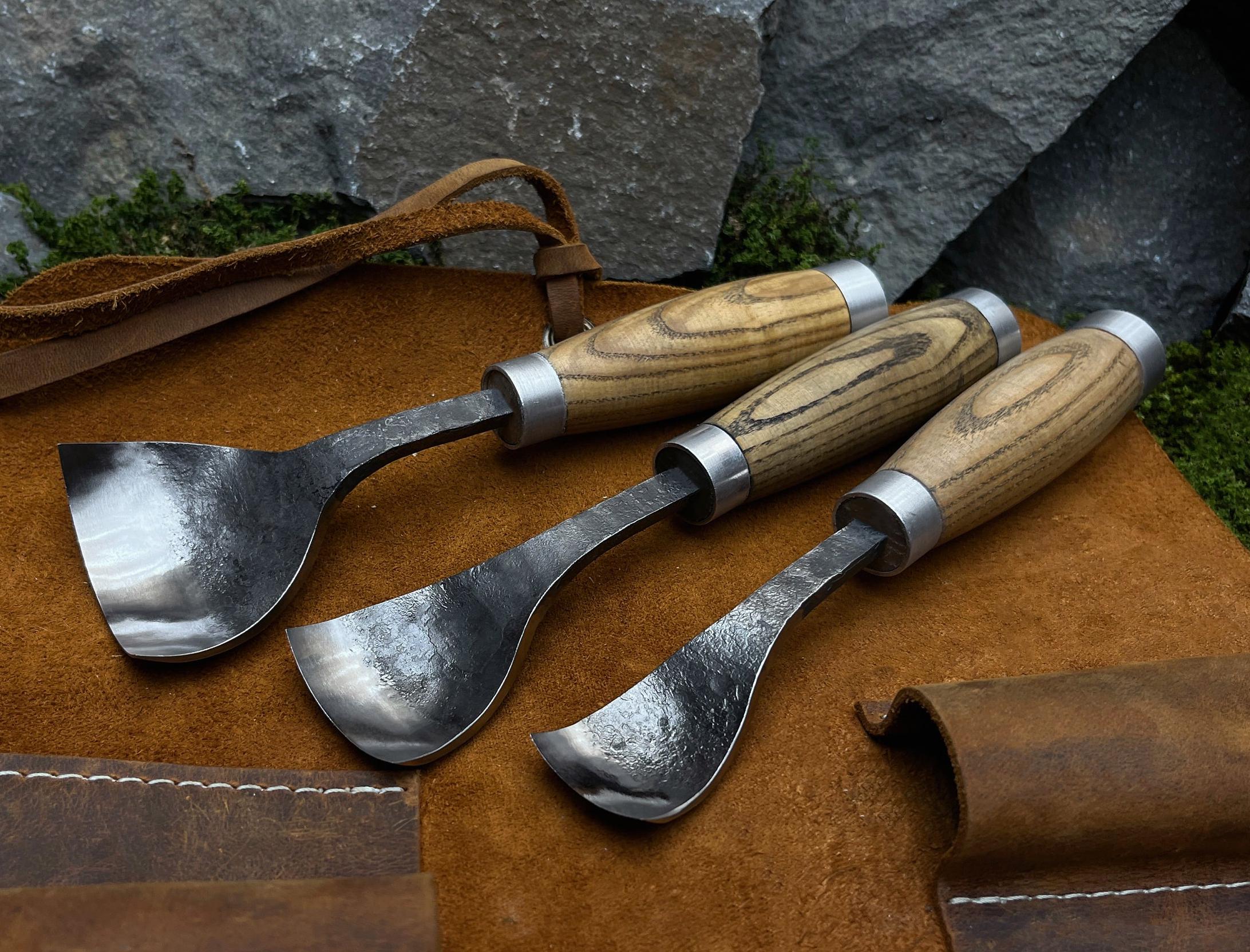 Set of 3 Bowl, Spoon Gouge With Leather Case. Curved Gouges. Wood ...