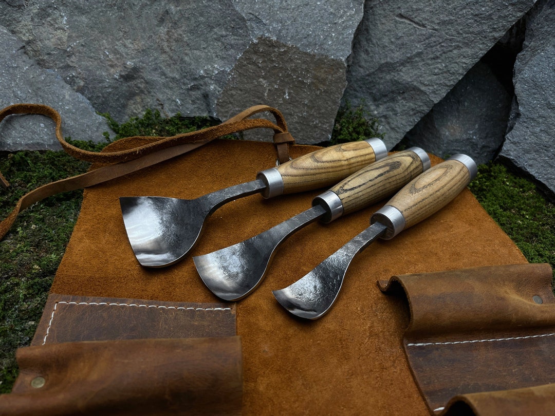Set of 3 Spoon Gouge With Leather Case. Curved Gouges for Carving ...
