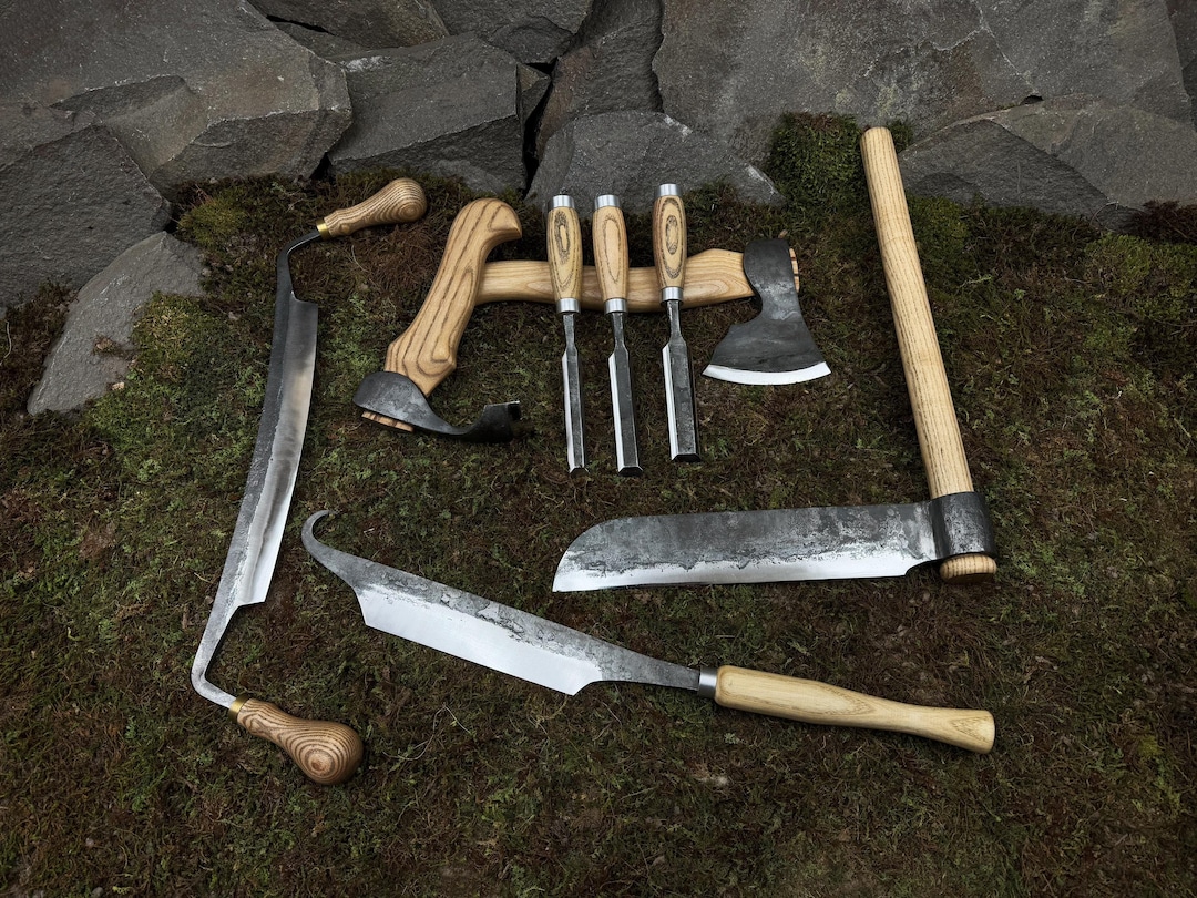 8-piece Woodworking Tool Set With Leather Cases. Wood Carving Chisels ...