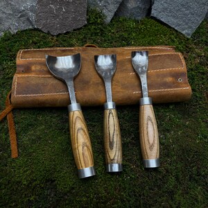 Set of 3 Spoon Gouge With Leather Case. Curved Gouges for Carving ...