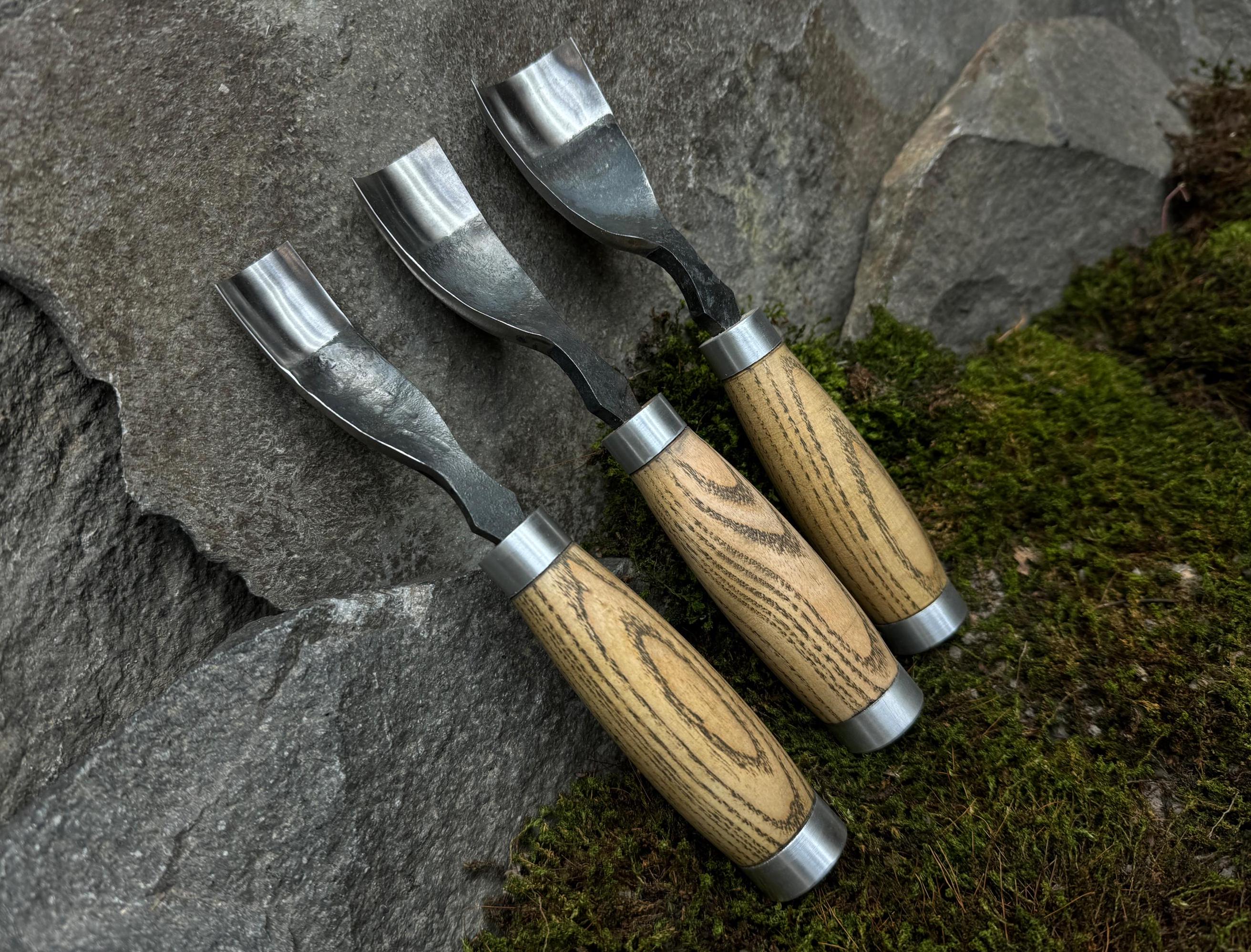 Set of 3 Bent Gouge With Leather Case. Spoon Carving Tools. Woodworking ...