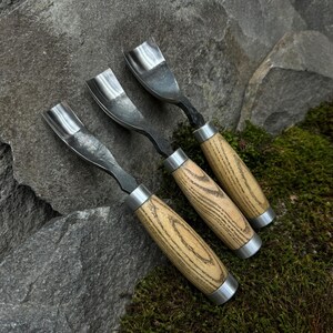 Set of 3 Bent Gouge With Leather Case. Spoon Carving Tools. Woodworking ...