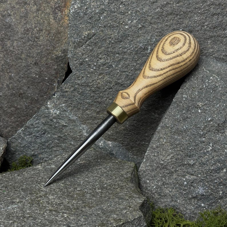 Forged Leather Awl for Stitching and Marking. Tool With Ash Handle and ...