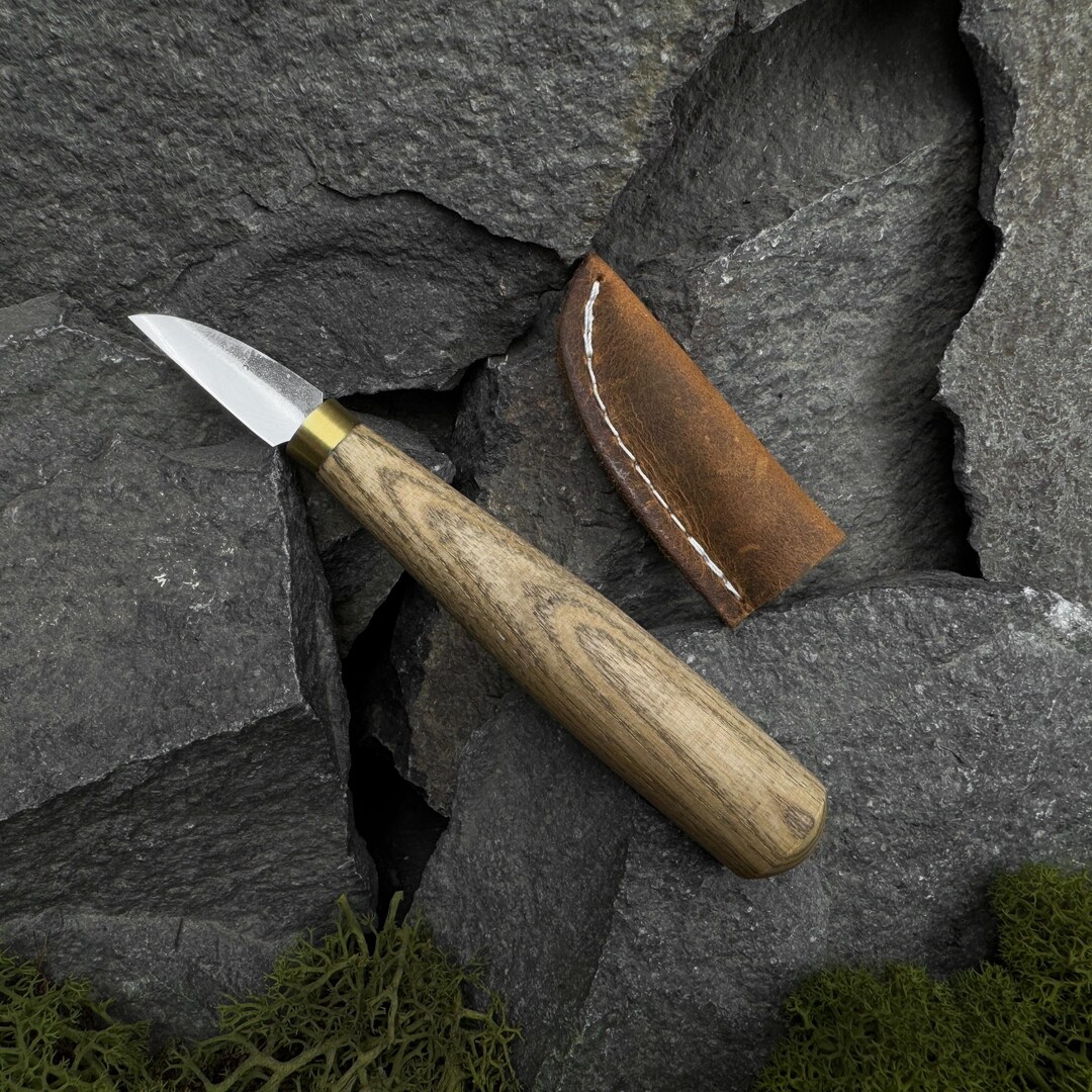 Forged Small Carving Knife With Leather Case. Carbon Steel 52100 Blade ...