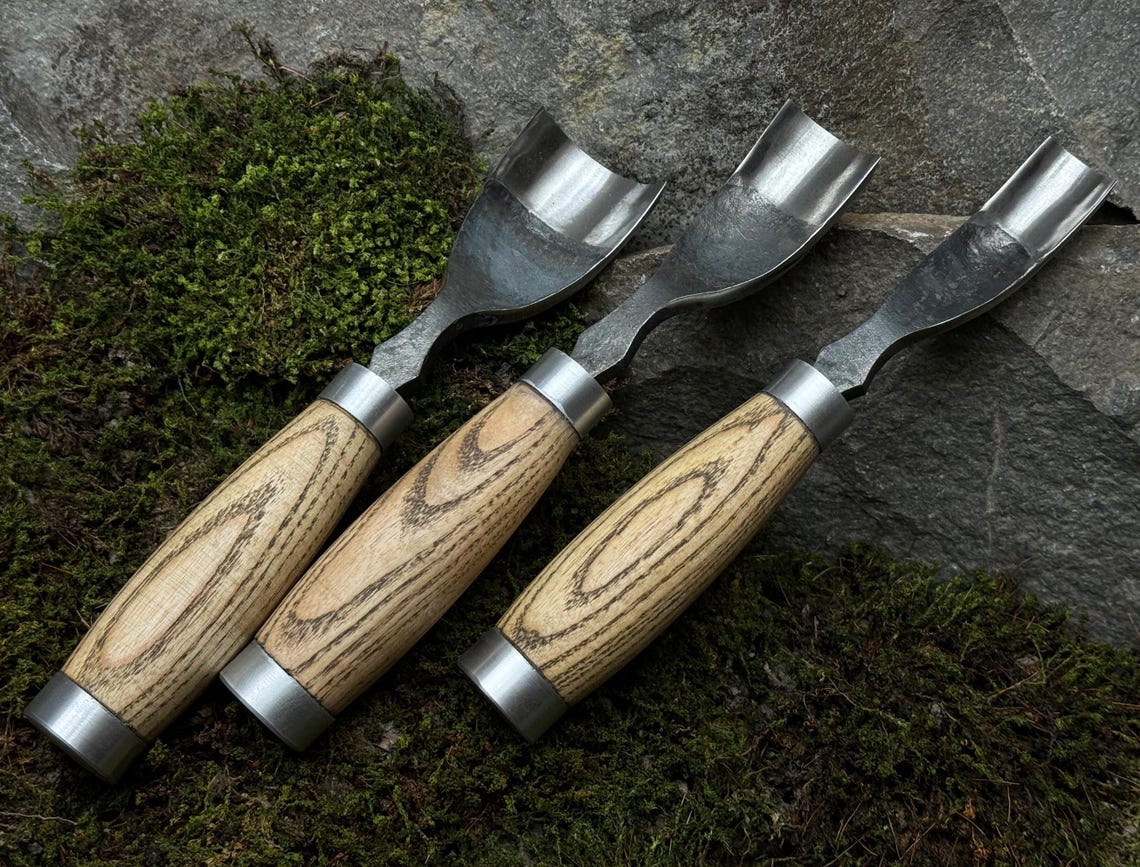 Set of 3 Bent Gouge With Leather Case. Spoon Carving Tools. Woodworking ...