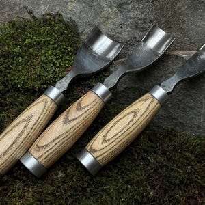 Set of 3 Bent Gouge With Leather Case. Spoon Carving Tools. Woodworking ...