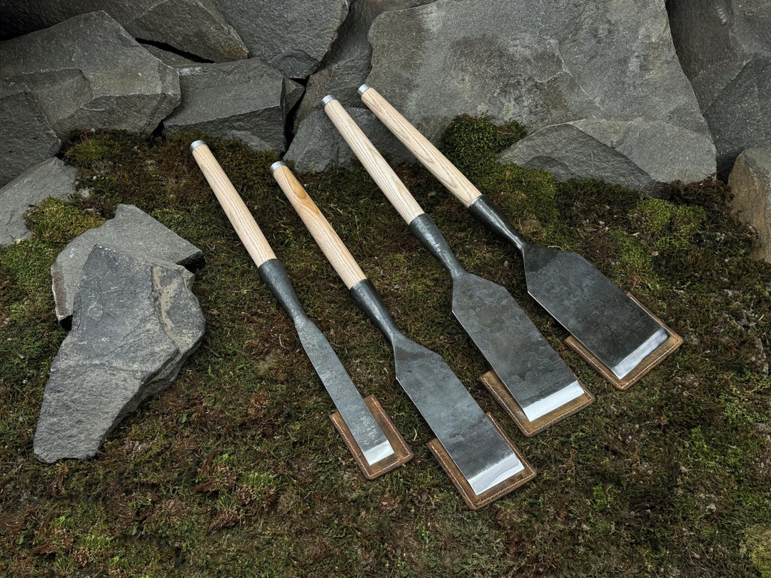 Set of 4 Large Timber Framing Chisel With Leather Cases. Carpentry ...