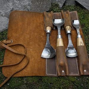 Spoon Gouges With Leather Case. Bent Gouges for Carving Spoons, Bowls, Cups. Curved Gouge ...