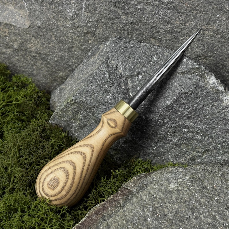 Forged Leather Awl for Stitching and Marking. Tool With Ash Handle and ...