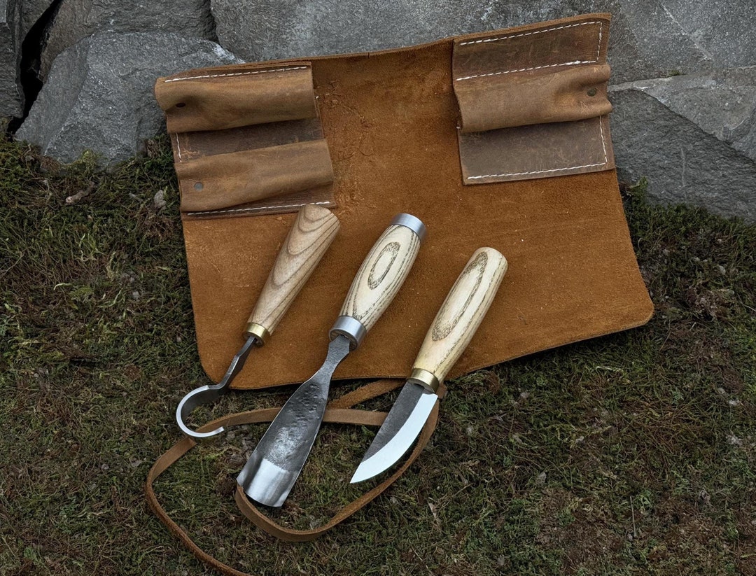 Set 3-piece Spoon Carving Tool With Leather Case. Sloyd, Hook Knives ...