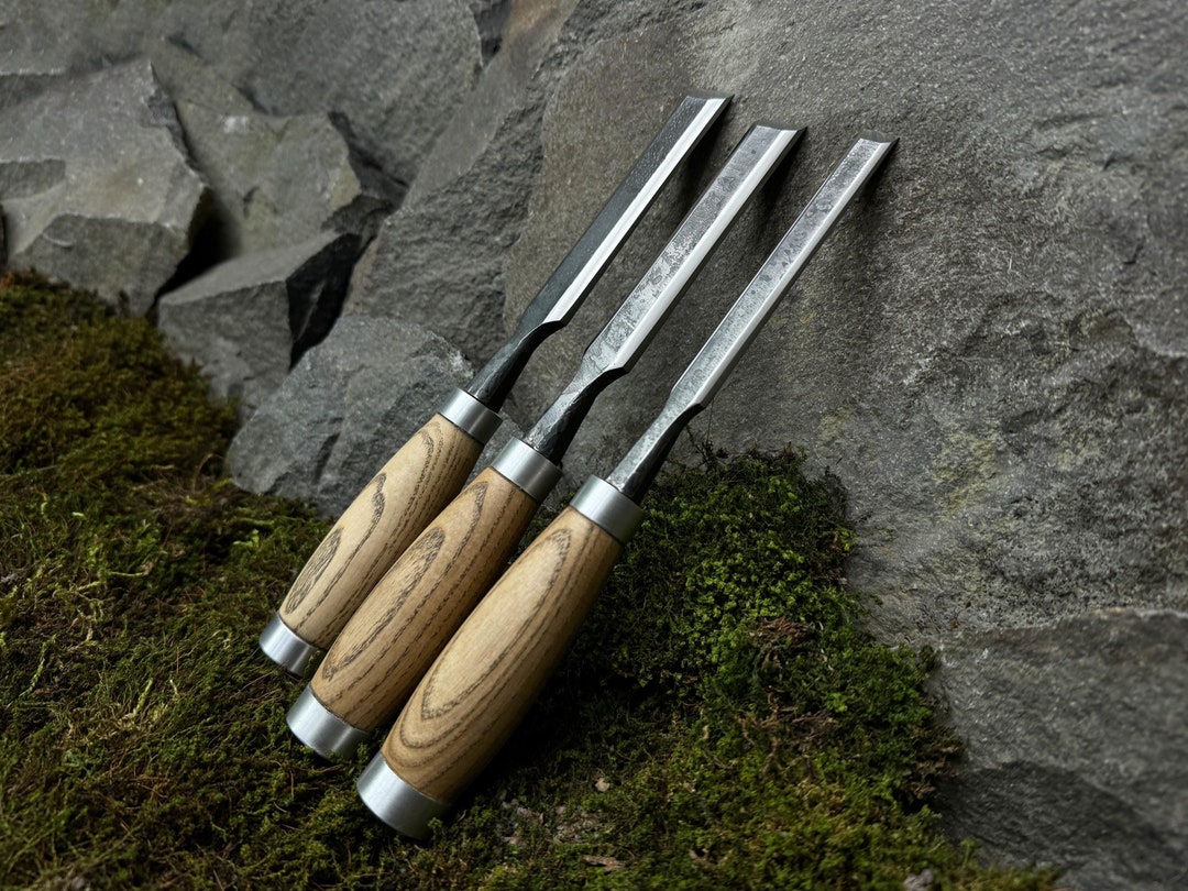 3-piece Bevel Edge Chisel Set With Leather Case. Wood Carving Tools ...