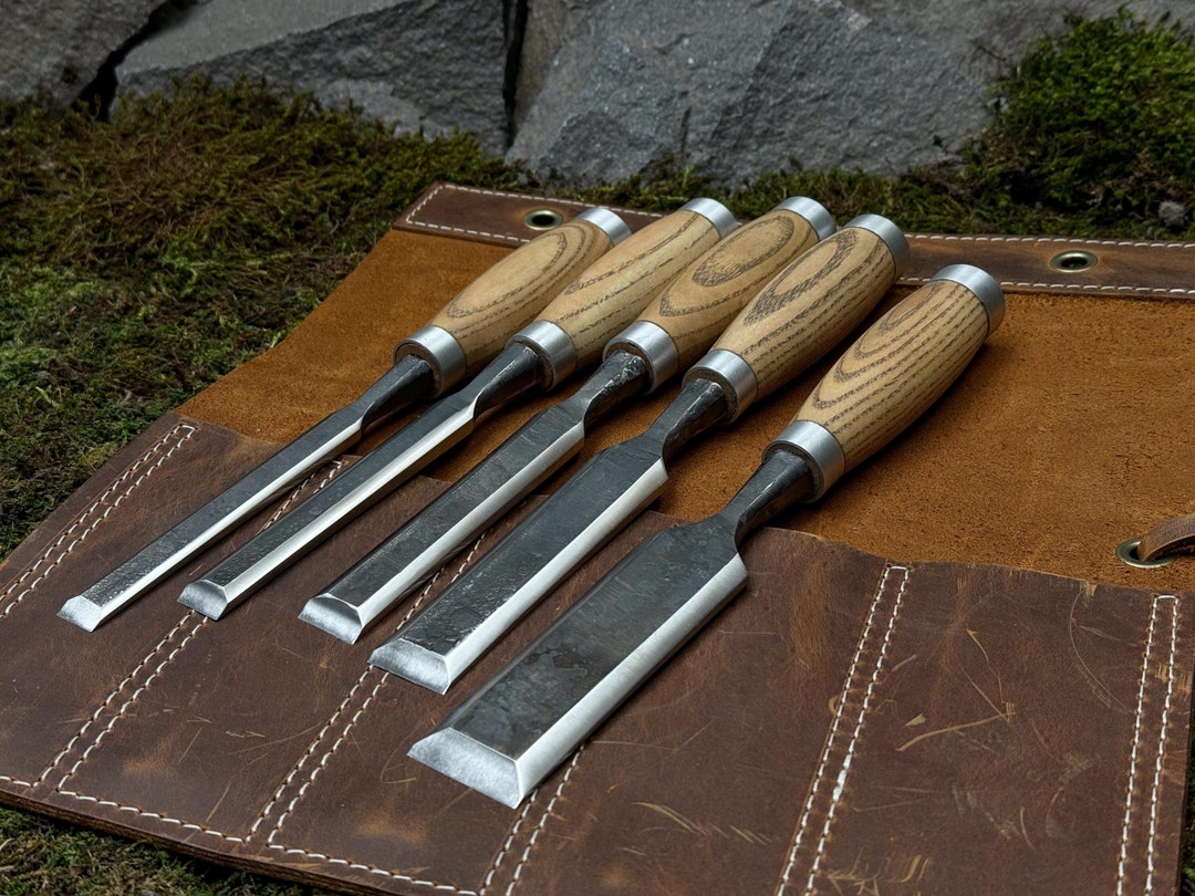 Forged Bevel Edge Chisels With Leather Case. Wood Carving Tools ...