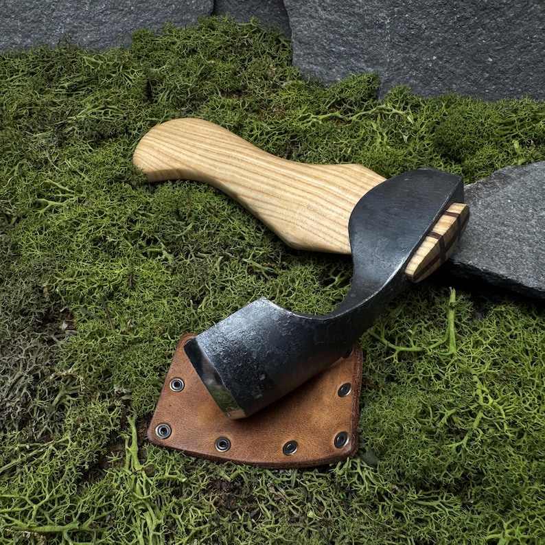 Curved Adze With Leather Case. Wood Carving Tool. Camping Axe ...