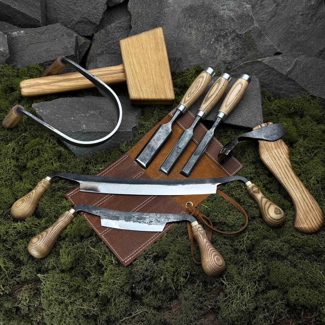 Set of 8 Chair Making Tools With Leather Cases. Woodworking Tools ...