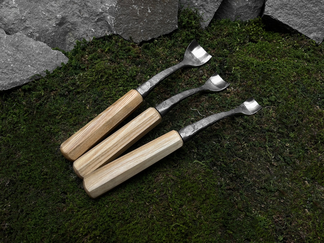 Spoon Bent Gouge Set 3pcs. Spoon Carving Tool Set. Hand-forged Bent ...