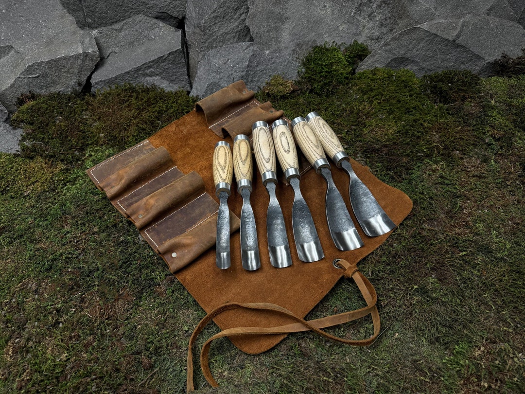 Set of 6 Wood Carving Gouge With Leather Case. Spoon Carving Bent ...