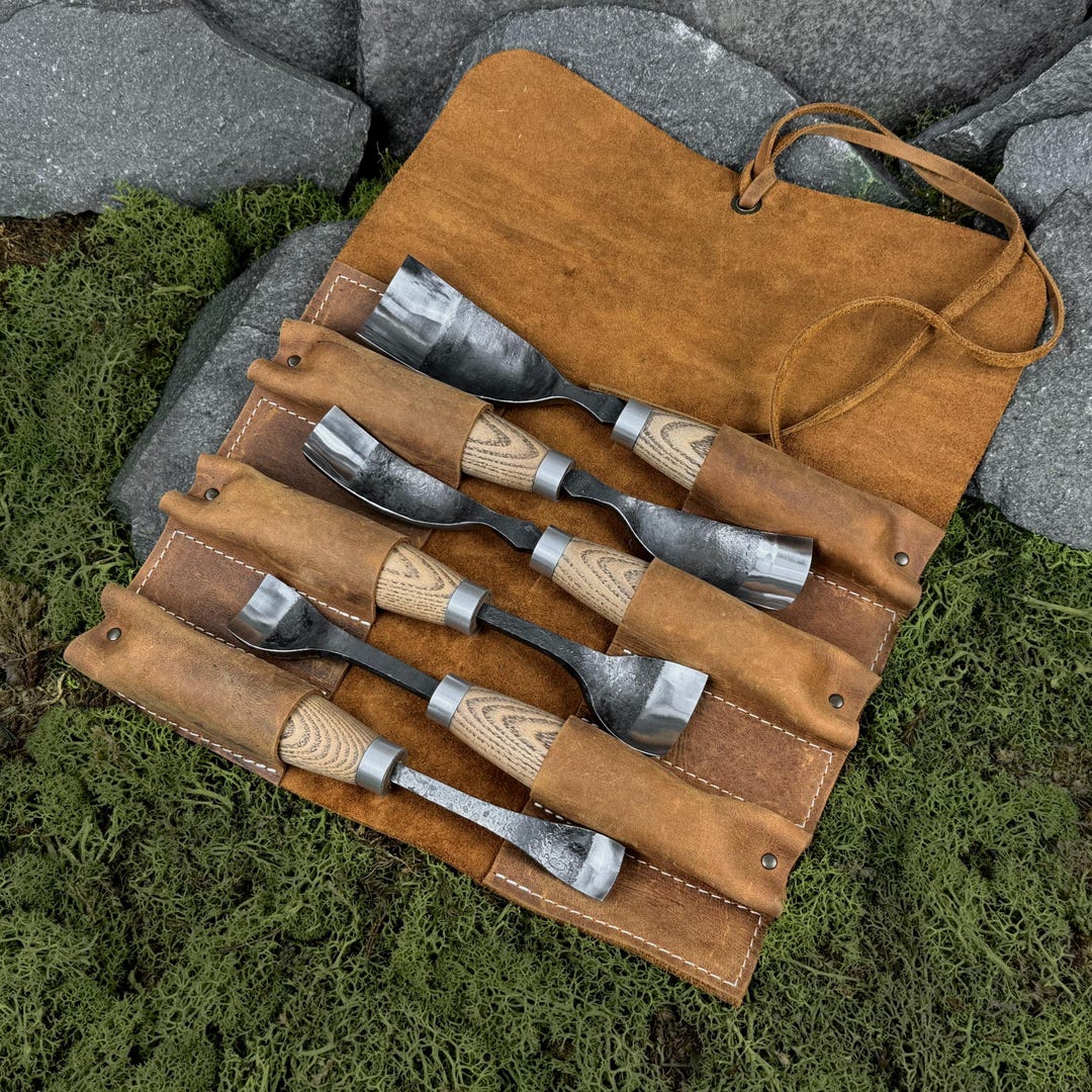 Spoon Carving Tool Set 6 PCS With Leather Cases. Bowl Carving Gouges ...