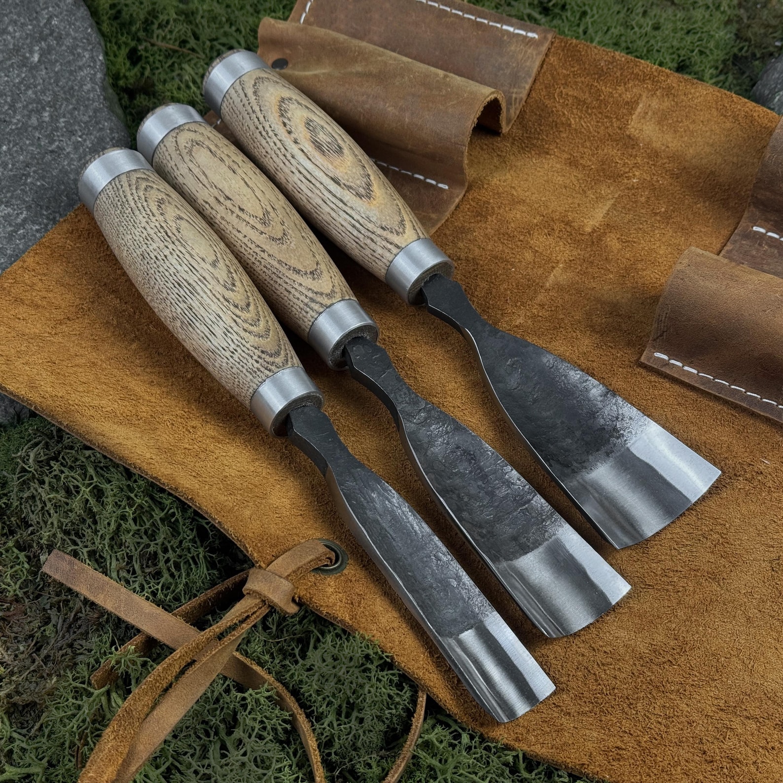 Set of 3 Wood Carving Gouge With Leather Case. Chisels for Woodworkers ...