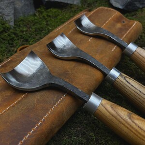Set of 3 Bowl, Spoon Gouge With Leather Case. Curved Gouges. Wood Carving Tools. Bent Gouges ...