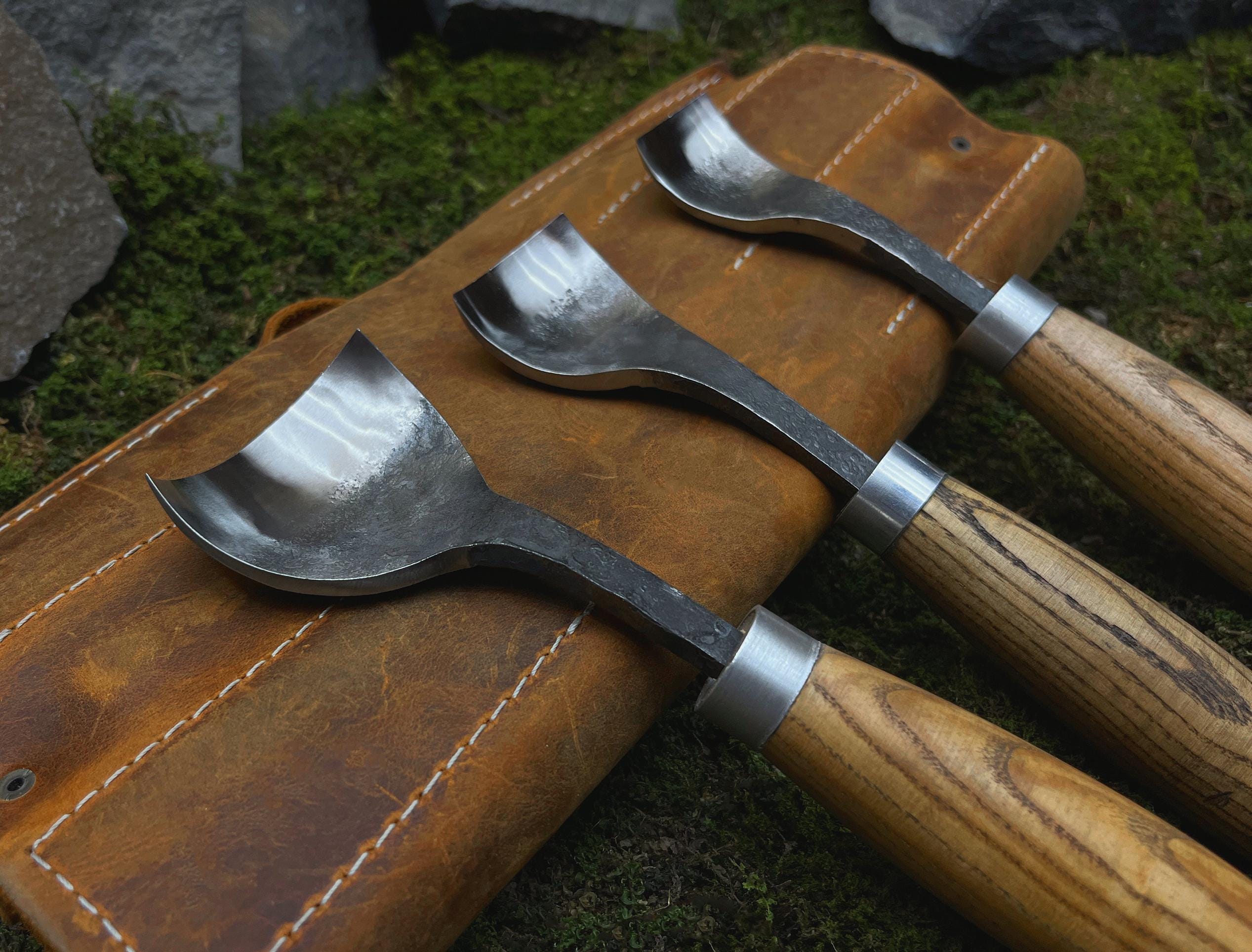 Set of 3 Bowl, Spoon Gouge With Leather Case. Curved Gouges. Wood ...