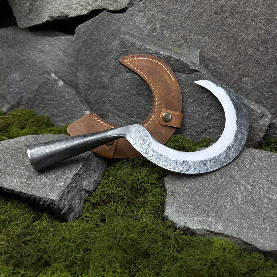 Hand Forged Small Garden Sickle With Leather Case. Carbon Steel 52100 ...