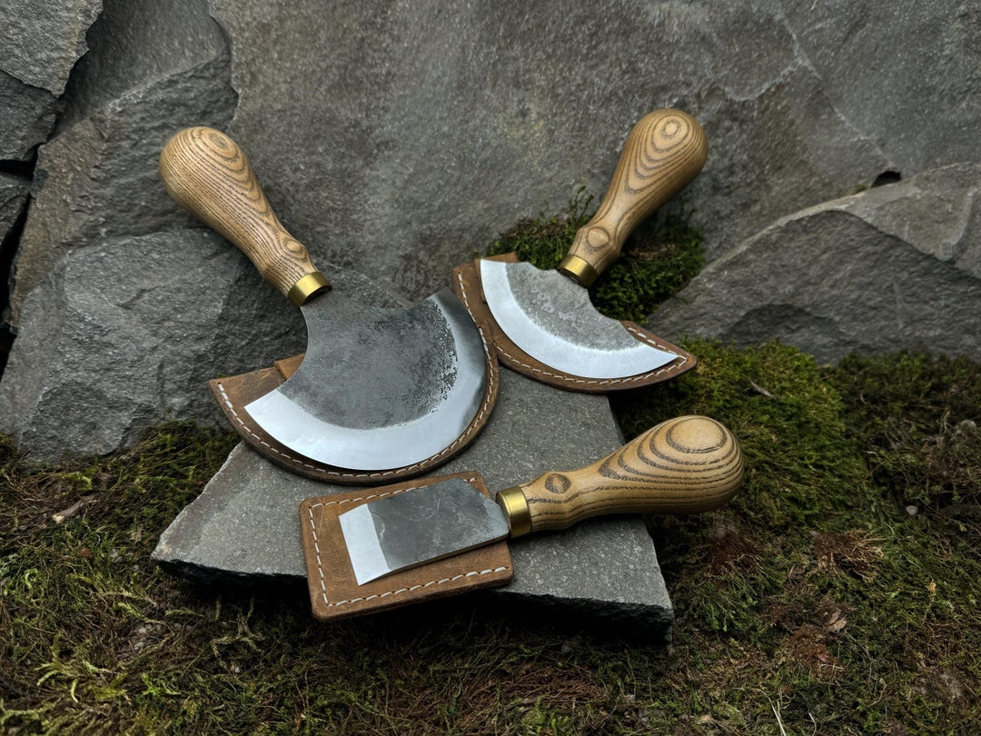 Set of 3 Leatherworking Knife With Leather Cases. Straight Skiving ...