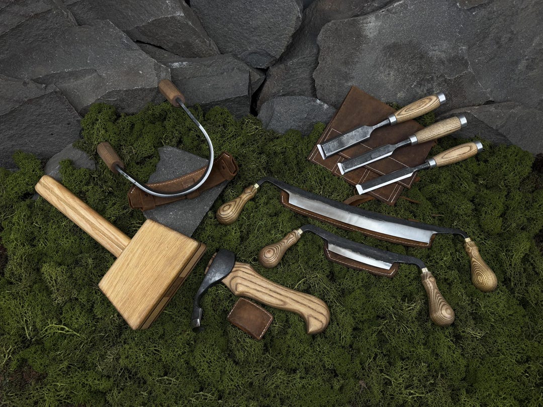 Set of 8 Chair Making Tools With Leather Cases. Woodworking Tools ...