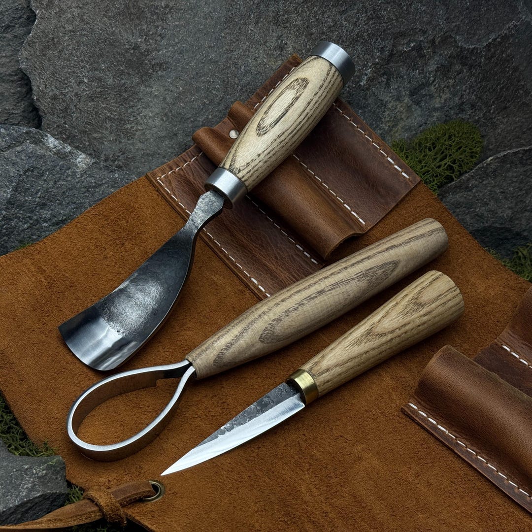 Spoon and Bowl Carving Knife Set With Leather Case. Sloyd, Scorp Knives ...