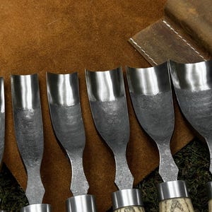 Set of 6 Wood Carving Gouge With Leather Case. Spoon Carving Bent Gouges. Bowls Carving Gouges ...