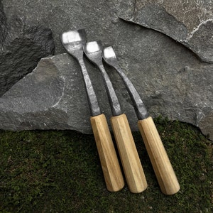 Spoon Bent Gouge Set 3pcs. Spoon Carving Tool Set. Hand-forged Bent Gouge Neck. Bowl Cutting ...