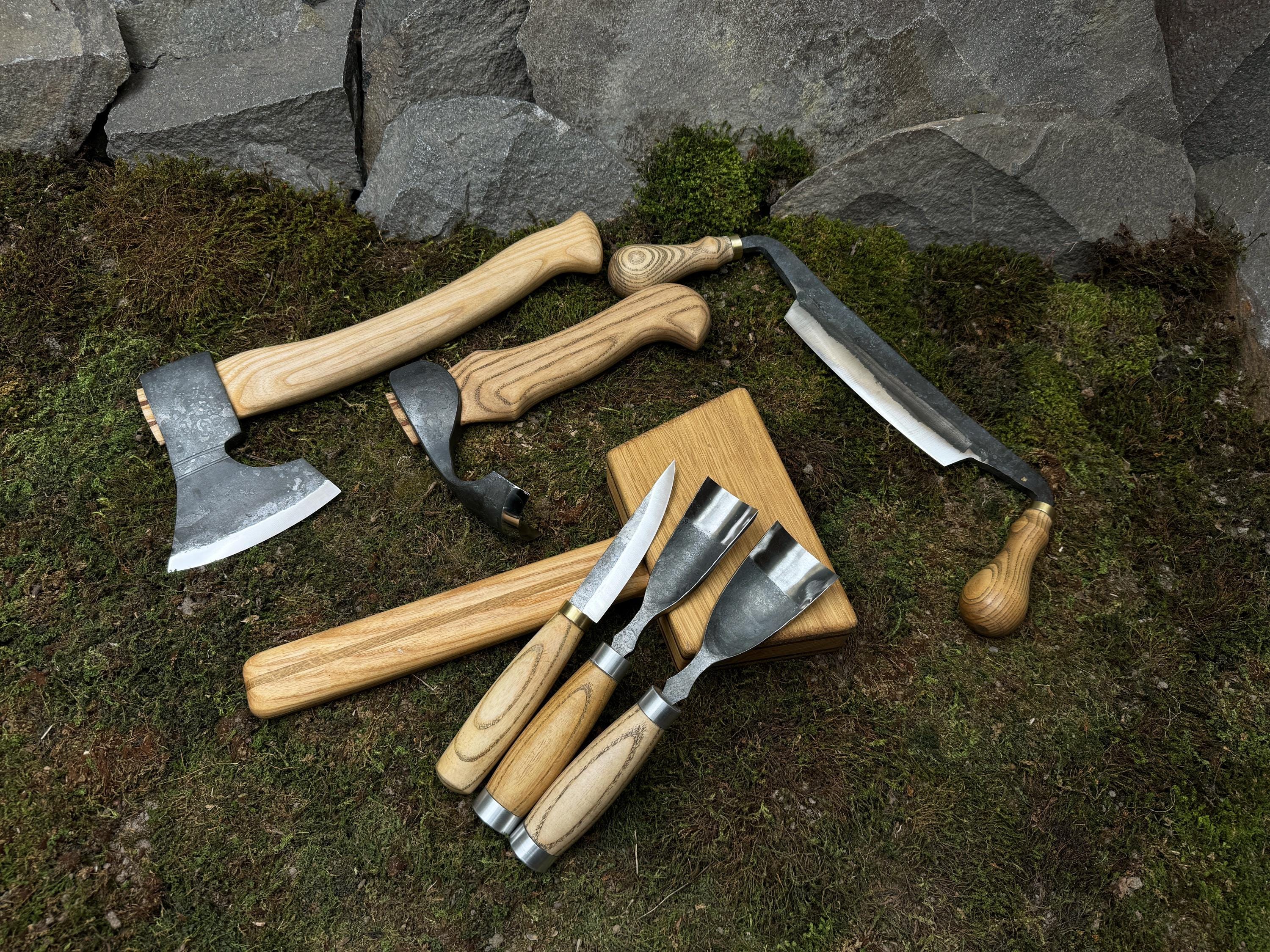 Set of 7 Woodworking Tools With Leather Cases. Bowls Carving Tools ...