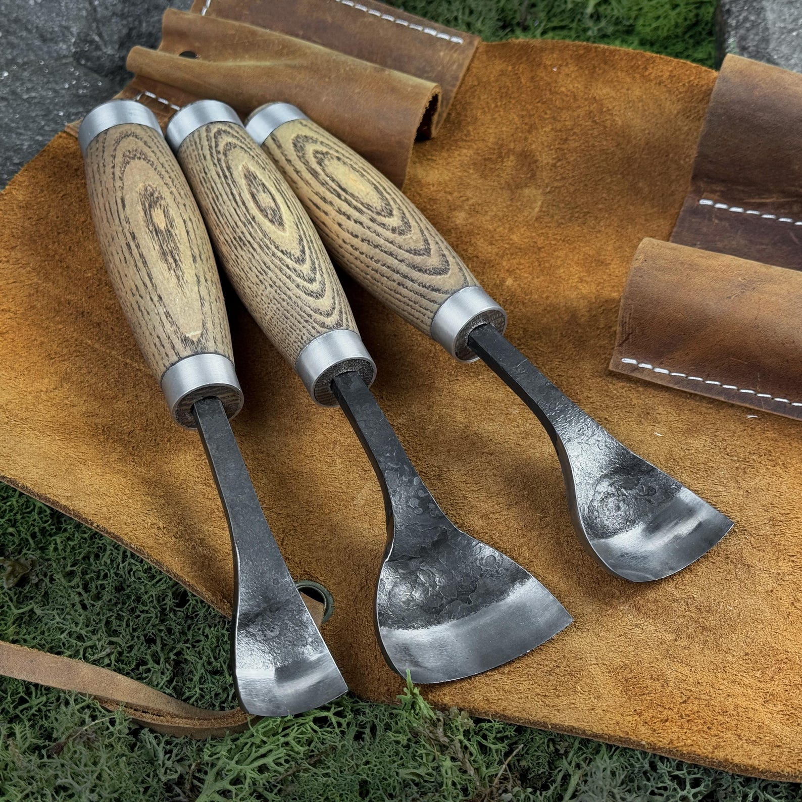 Set of 3 Spoon Gouge With Leather Case. Curved Gouges for Carving ...
