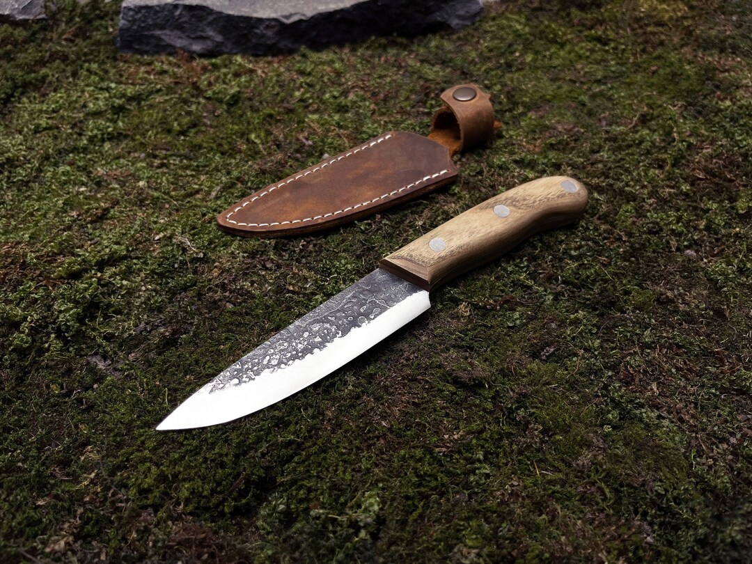 Hand-forged Knife. Utility Knife With Leather Case. Fixed Blade Knife ...