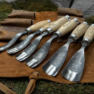Set of 6 Wood Carving Gouge With Leather Case. Spoon Carving Bent ...