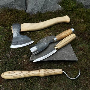 4-piece Set of Bowl Carving Tool With Leather Cases. Woodworking. Axe ...