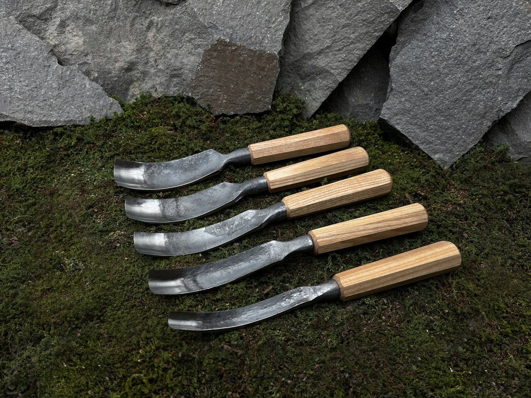 Hand Forged Wood Carving Tool Set 5 Pcs. Spoon Carving Gouges. Bent Gouges. Beginners Tools ...