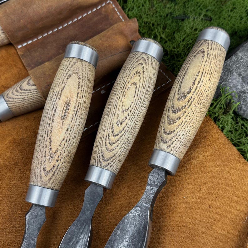 Set of 6 Wood Carving Gouge With Leather Case. Straight Rounded Gouges ...